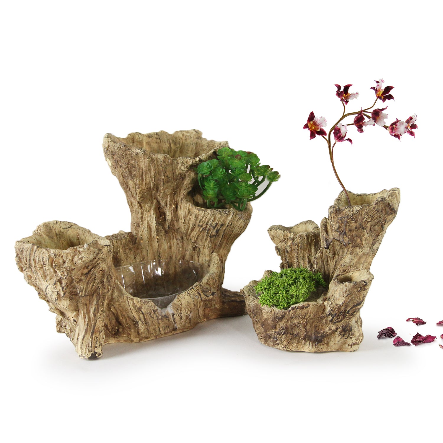 Arboreal Centerpiece Bowl | Faux Wood Tree Stump Planter - Galore Home