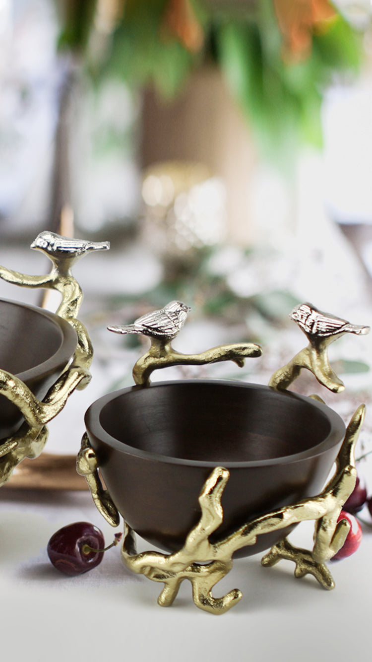 Wood Bowl on Metal Stand - Galore Home