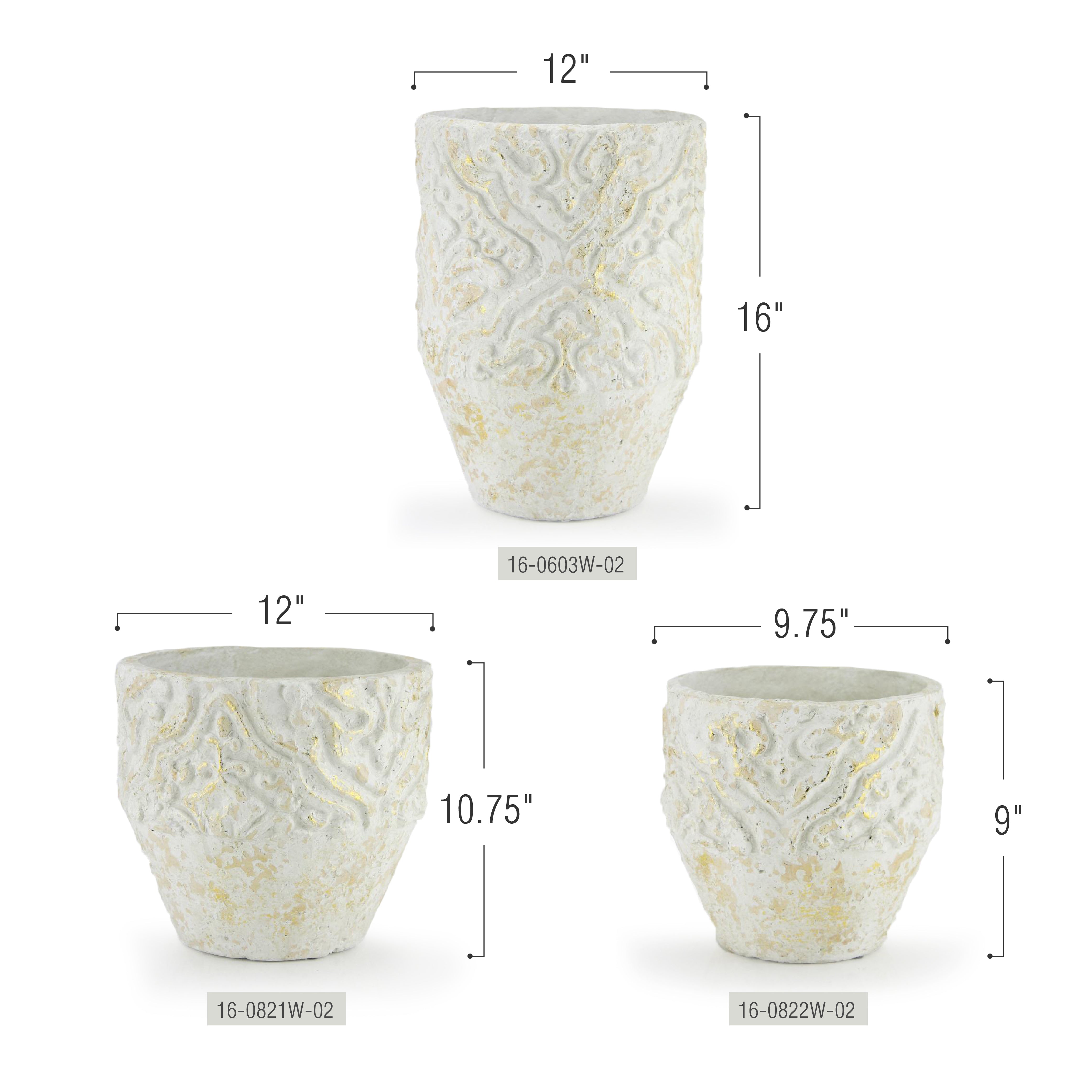 Distressed White-Gold Ceramic Floor Planter - Galore Home