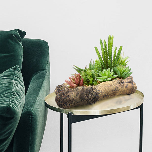 Ceramic Log Planter | Rustic Faux Wood Home Décor Centerpiece - Galore Home