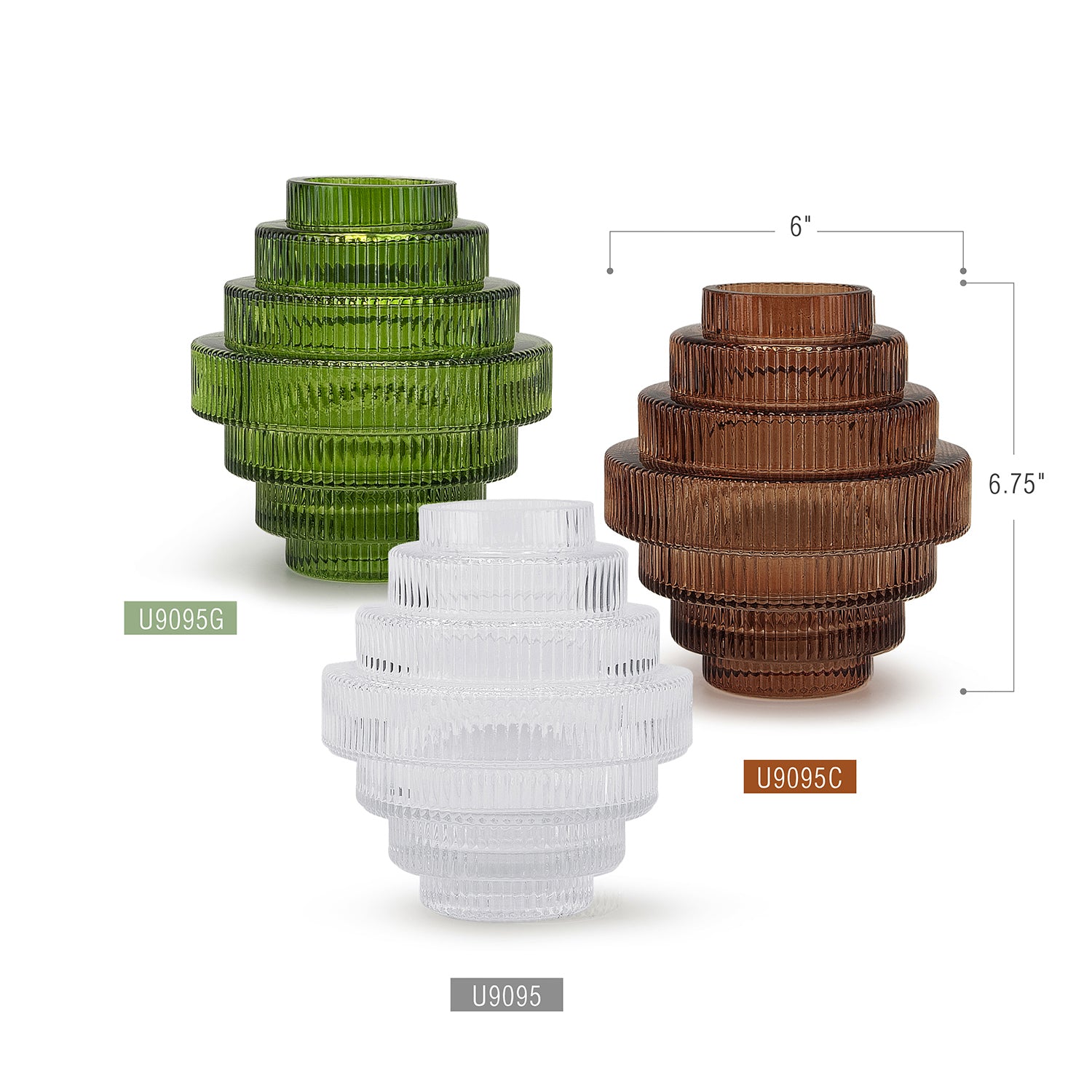 Layered Glass Vase | Decorative Fluted Ribbed Design Home Décor ...